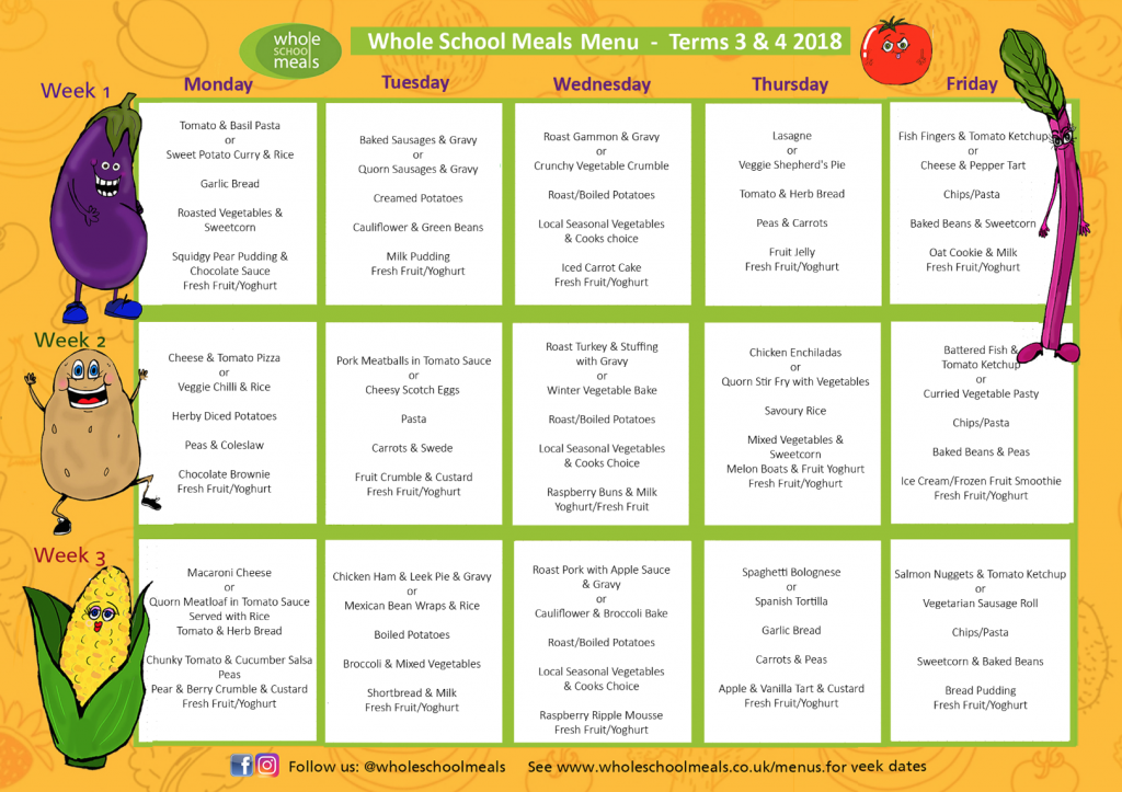 Primary School Menu Whole School Meals