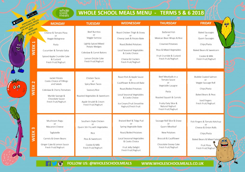 Primary School Menu Whole School Meals