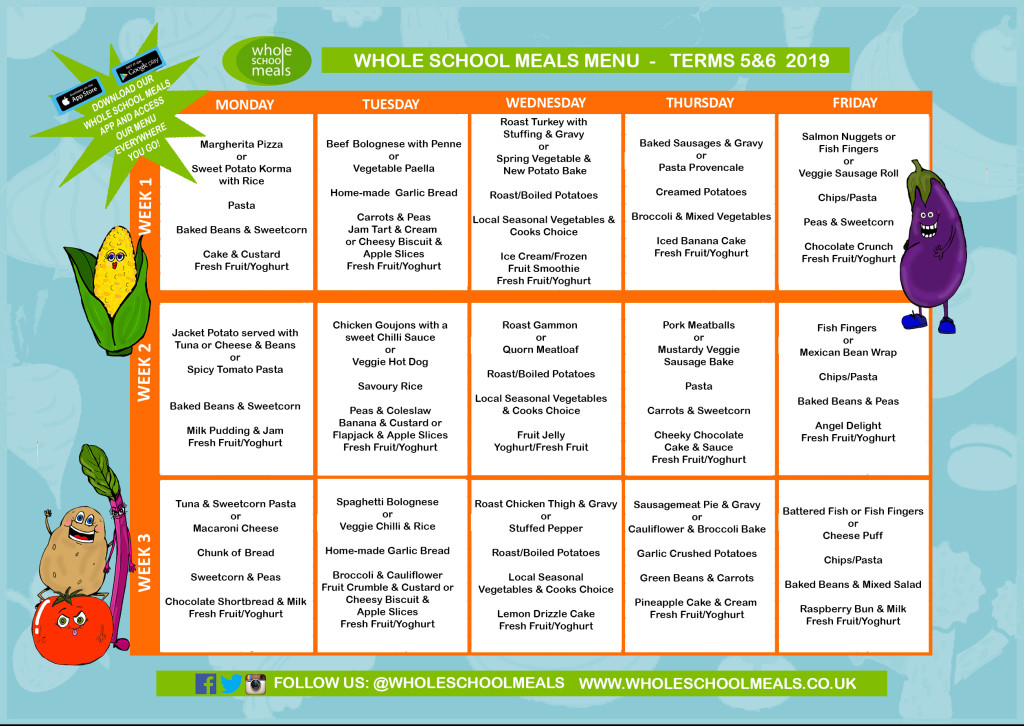 Primary School Menu Whole School Meals