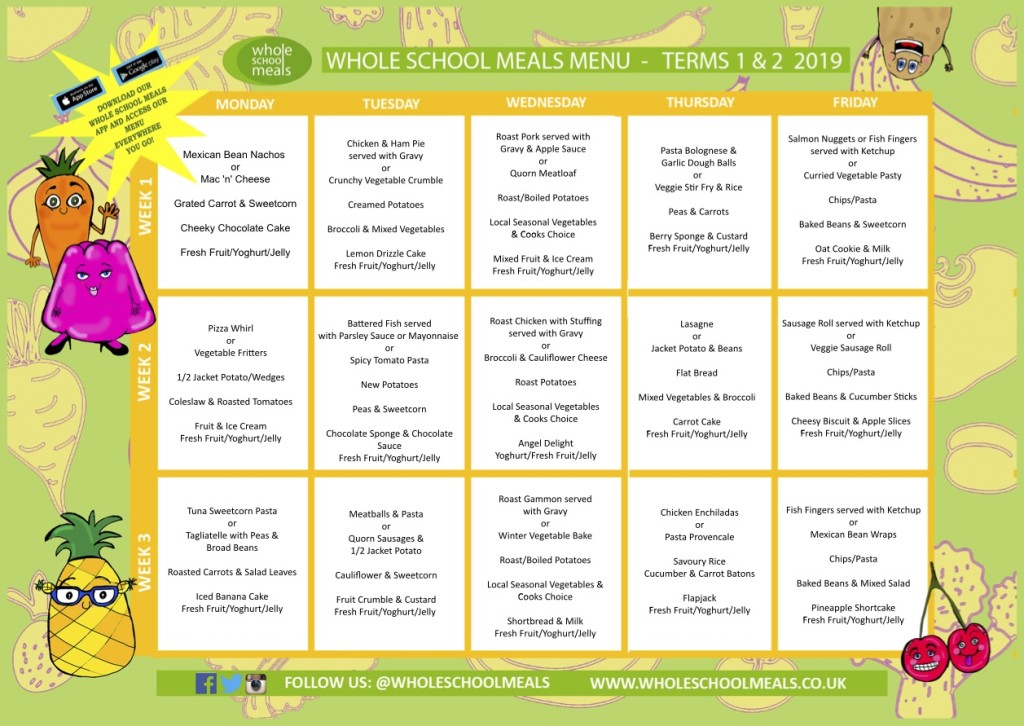 Primary School Menu Whole School Meals