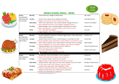 Primary School Menu - Whole School Meals
